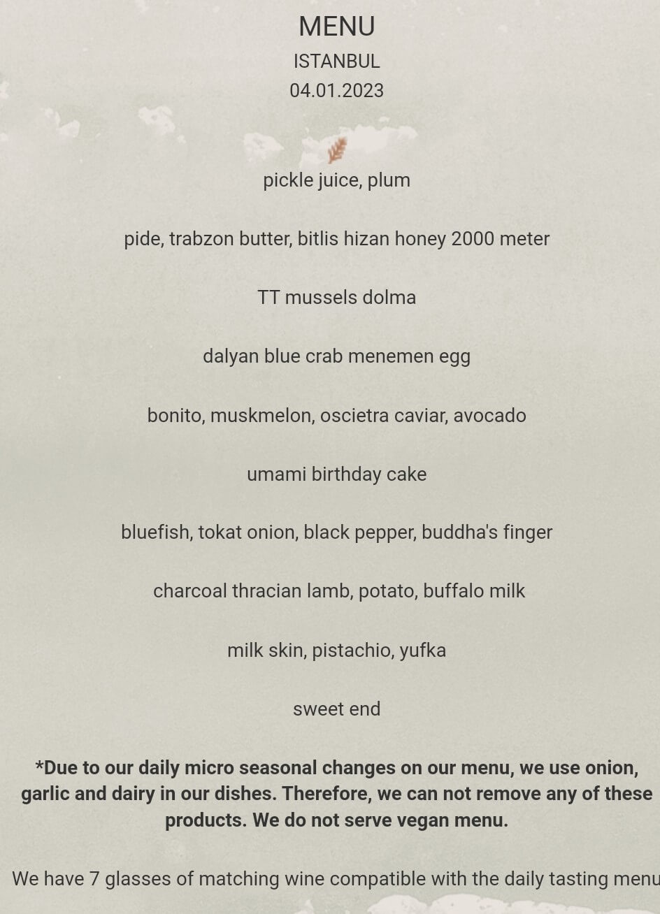 TWO MICHELIN STARRED TURK FATIH TUTAK MENU PRICE | Gezenti Anne